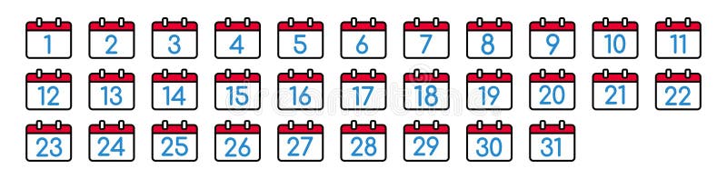 Calendar Icons Every Day in Modern Style. Every Day of a Year Calendar ...