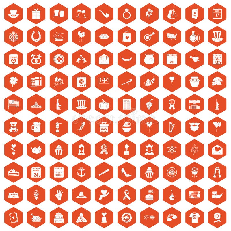 100 Calendar Icons Hexagon Orange Stock Vector - Illustration of gift ...