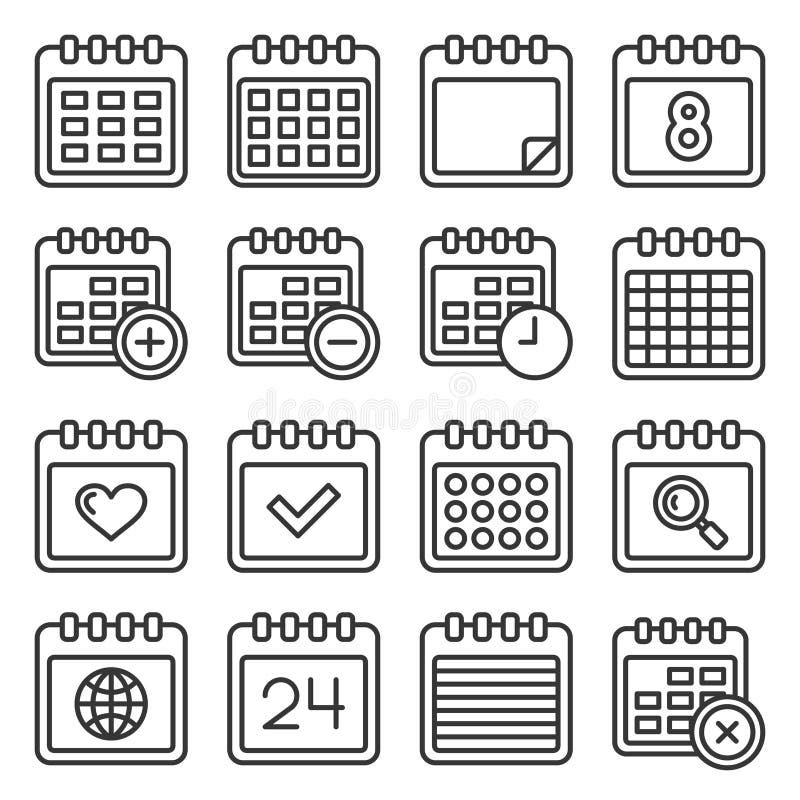 Calendar Icons Set on White Background. Line Style Vector Stock Vector ... Calendar Icons Set on White Background. Line Style Vector Stock Vector ...