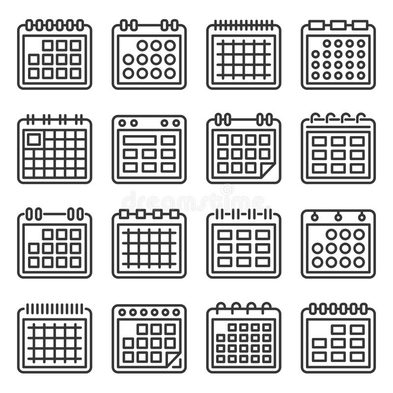 Calendar Icons Set on White Background. Line Style Vector Stock Vector ...