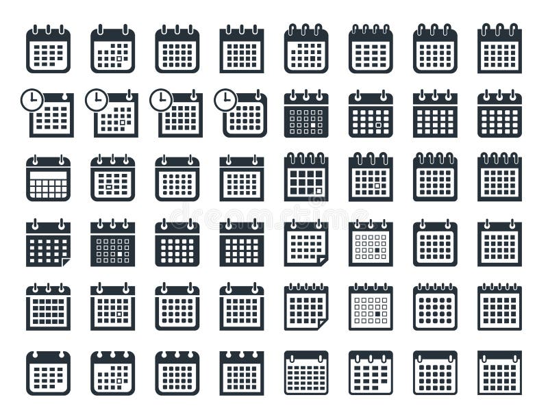 Calendar Icons, Vector Calendar Sign Set in Flat Stock Vector ...