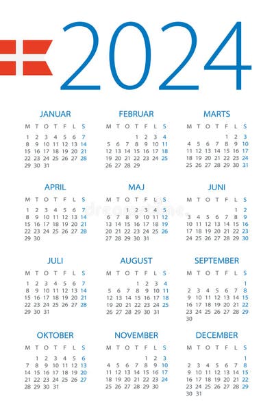 Calendar 2024 - Illustration. Danish Version. Week Starts on Monday ...