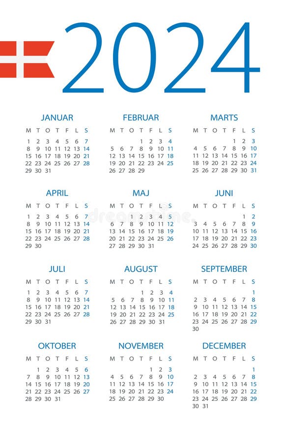 Calendar 2024 - Illustration. Danish Version. Week Starts on Monday ...