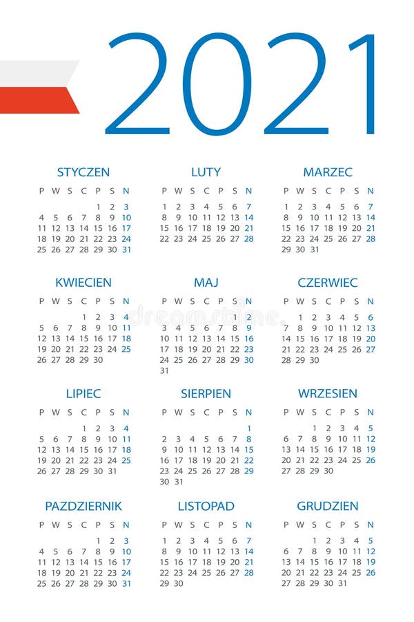 Calendar 2021 - Illustration. Polish Version.Week Starts on Monday ...
