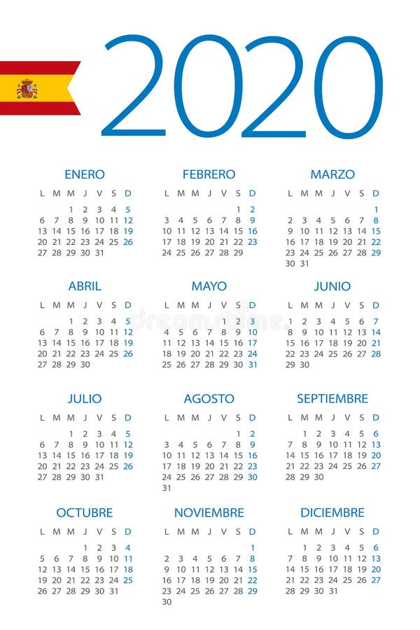 Calendar 2020 - Illustration. Spanish Version Stock Illustration ...
