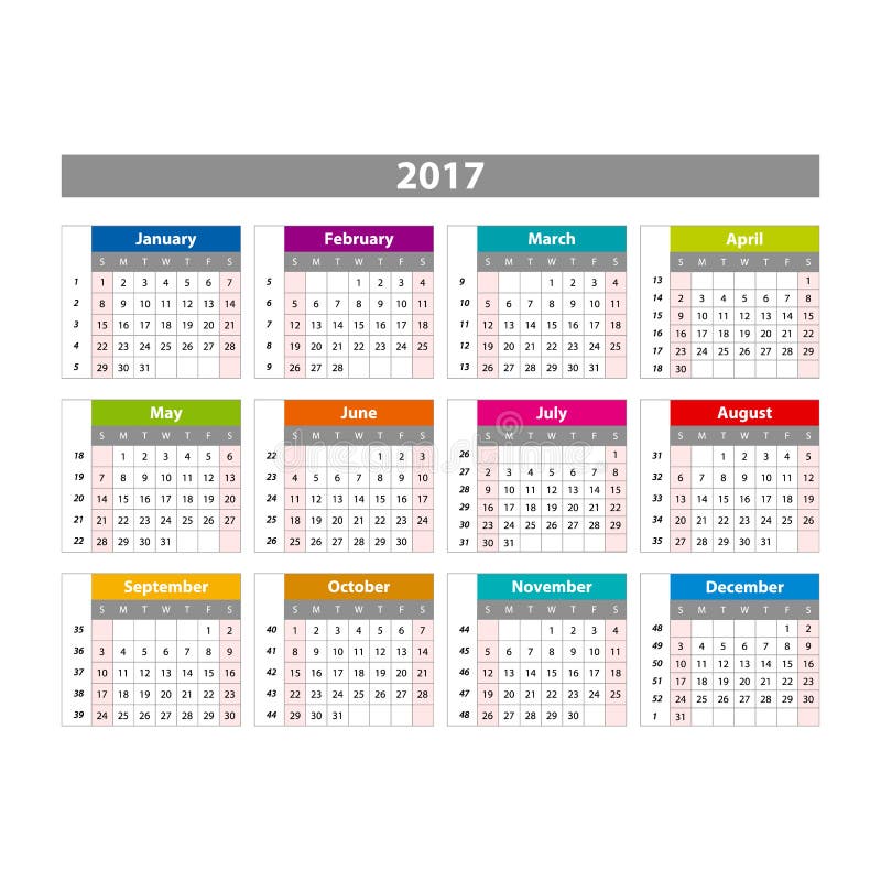 2017 Calendar - Illustration Vector Template of Color 2017 Calendar ...