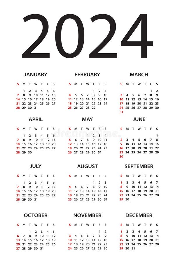Calendar 2024 - Illustration. Week Starts on Sunday Stock Vector ...