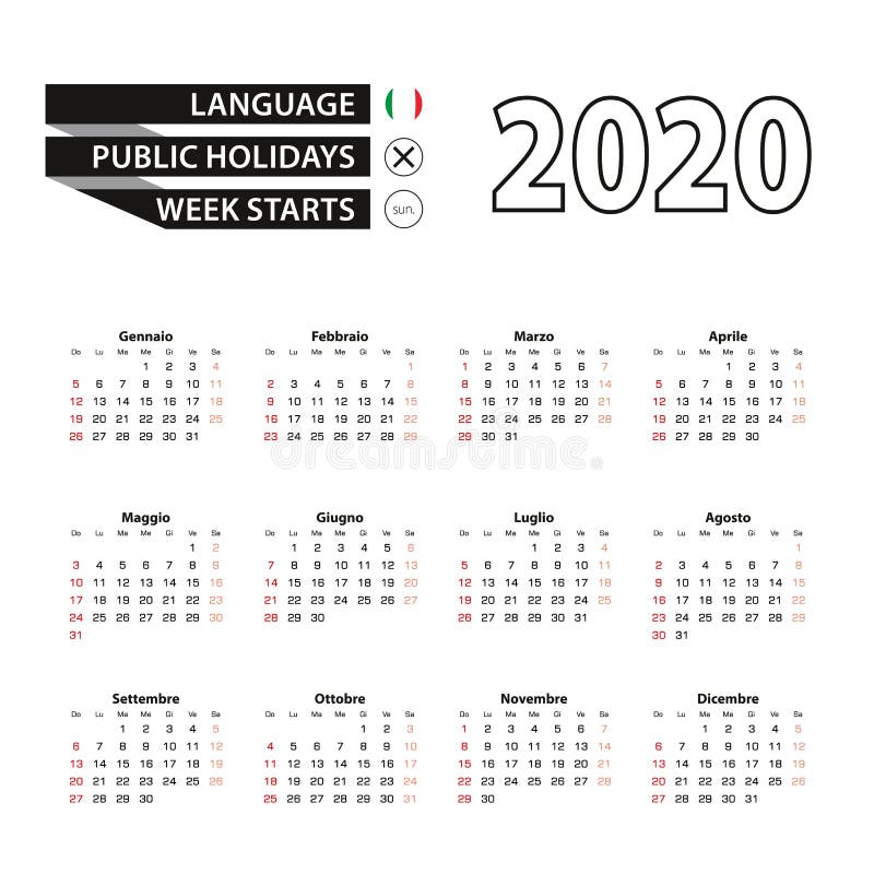 Italian Calendar Planner for 2020. Italian Language, Week Starts from ...