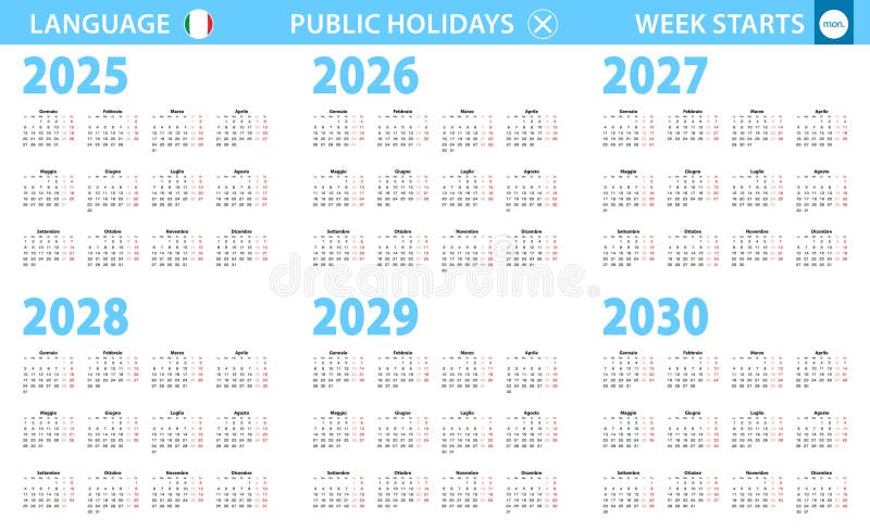 Calendar in Italian Language for Year 2025, 2026, 2027, 2028, 2029 ...