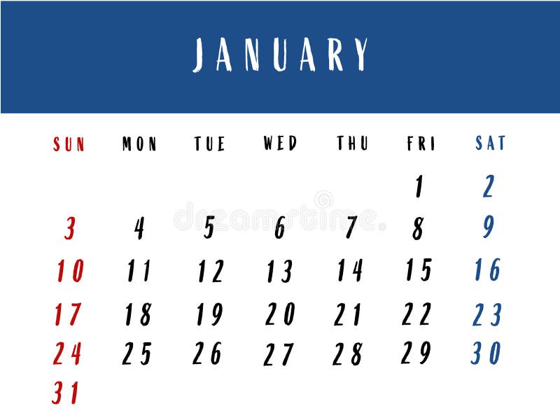Calendar for January 2021. Illustration. Stock Illustration ...