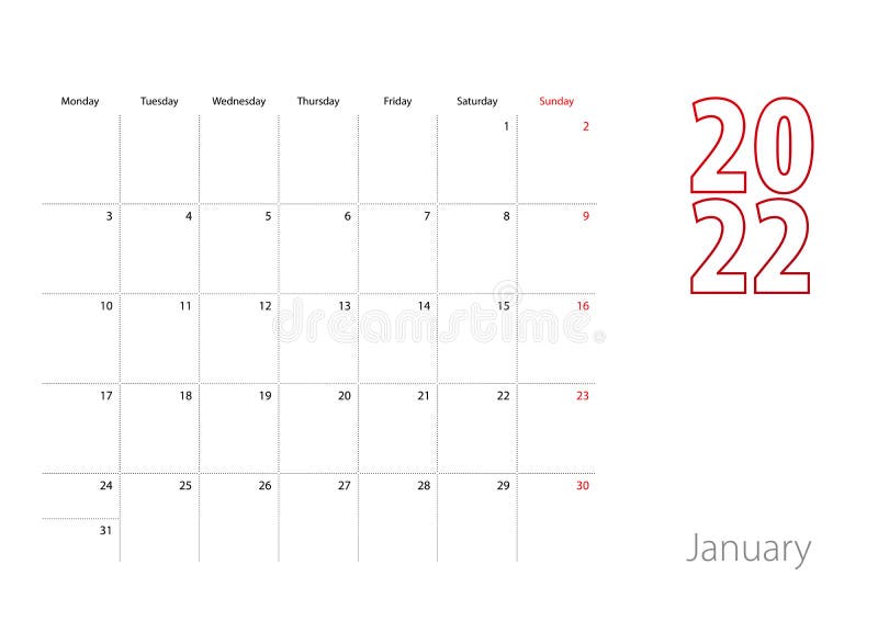 Calendar for January 2022 in Modern Design, Planner Template Stock ...