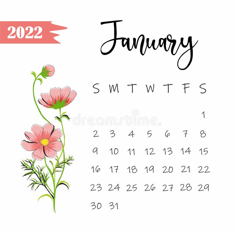 Calendar of January with Pink Flowers Stock Vector - Illustration of ...