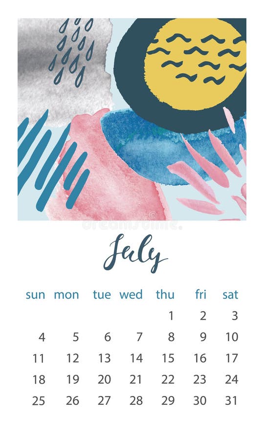 Calendar 2021 July. Abstract Modern Design. Editable Template. Wall ...