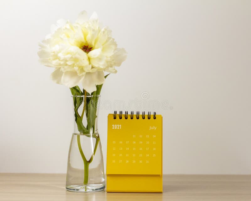 Calendar for July 2021 and Peonies on the Table. Desktop Calendar for ...