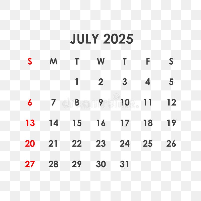 Calendar for July 2025. the Week Starts on Sunday Stock Illustration ...