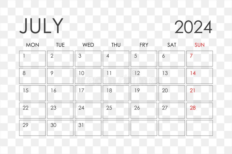 Calendar for July 2024. the Week Starts on Sunday. Stock Illustration ...