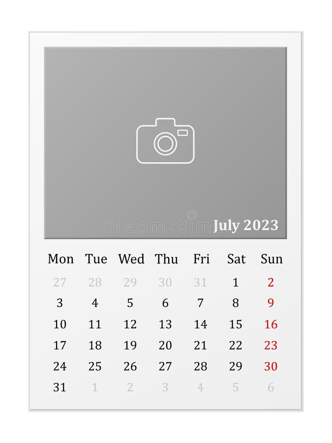 Calendar for July 2023, Blue Circle Design. English Language, Week Starts on Monday Stock Vector ...