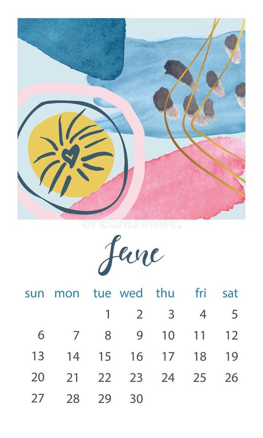 Calendar 2021 June. Abstract Modern Design. Editable Template. Wall ...