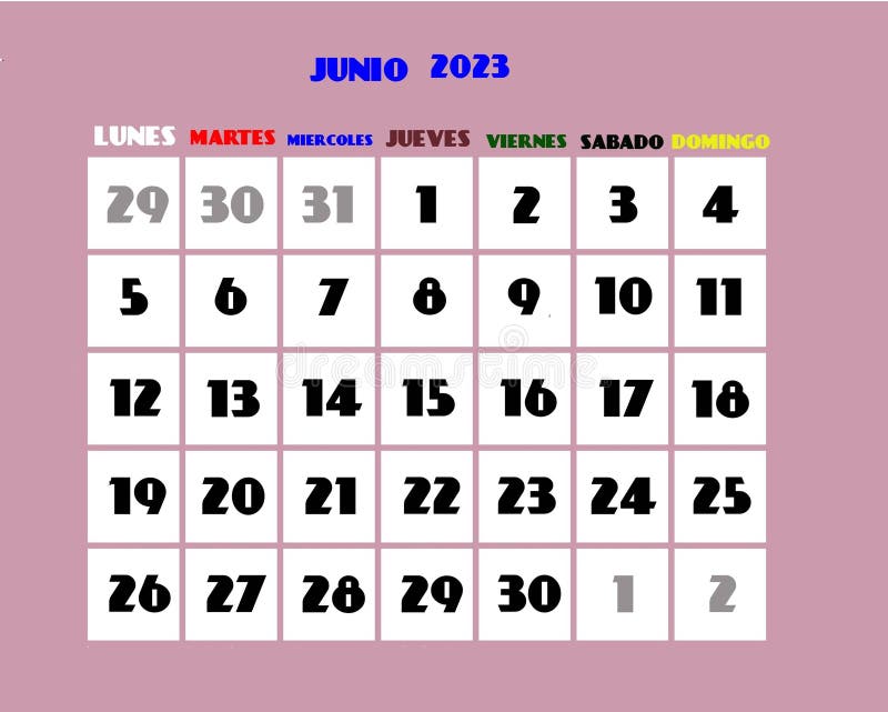 Calendar june 2023 junio stock image. Image of junio - 278558549