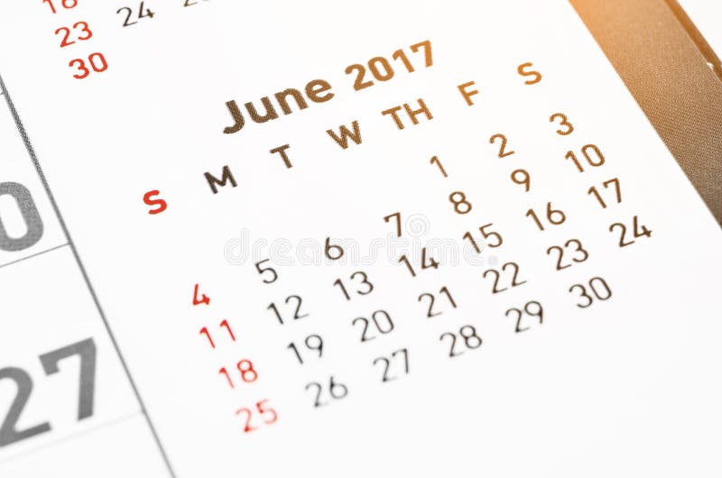 Calendar June 2017 page. stock image. Image of 2017, background - 91429089