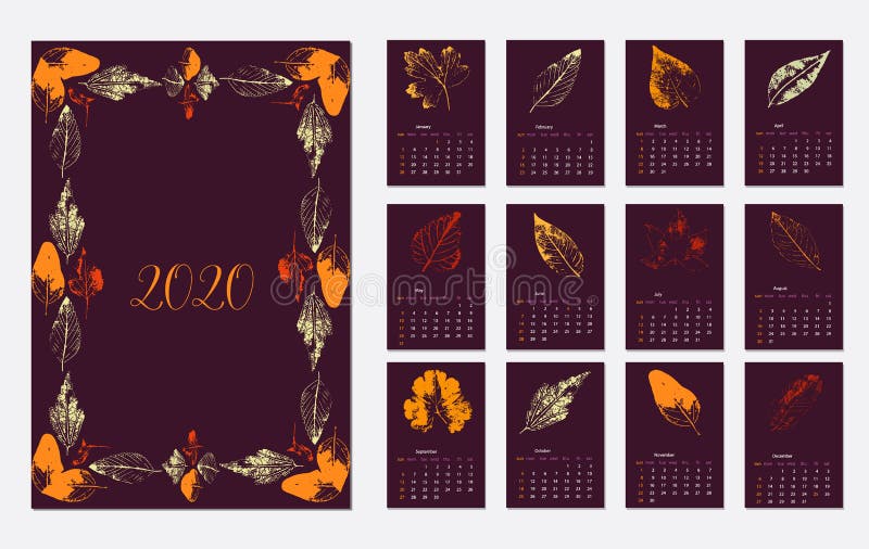 Calendar Layout for 2020 Years Stock Illustration - Illustration of ...