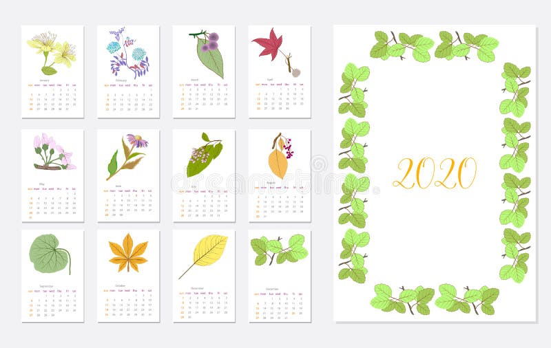 Calendar Layout for 2020 Years Stock Illustration - Illustration of ...