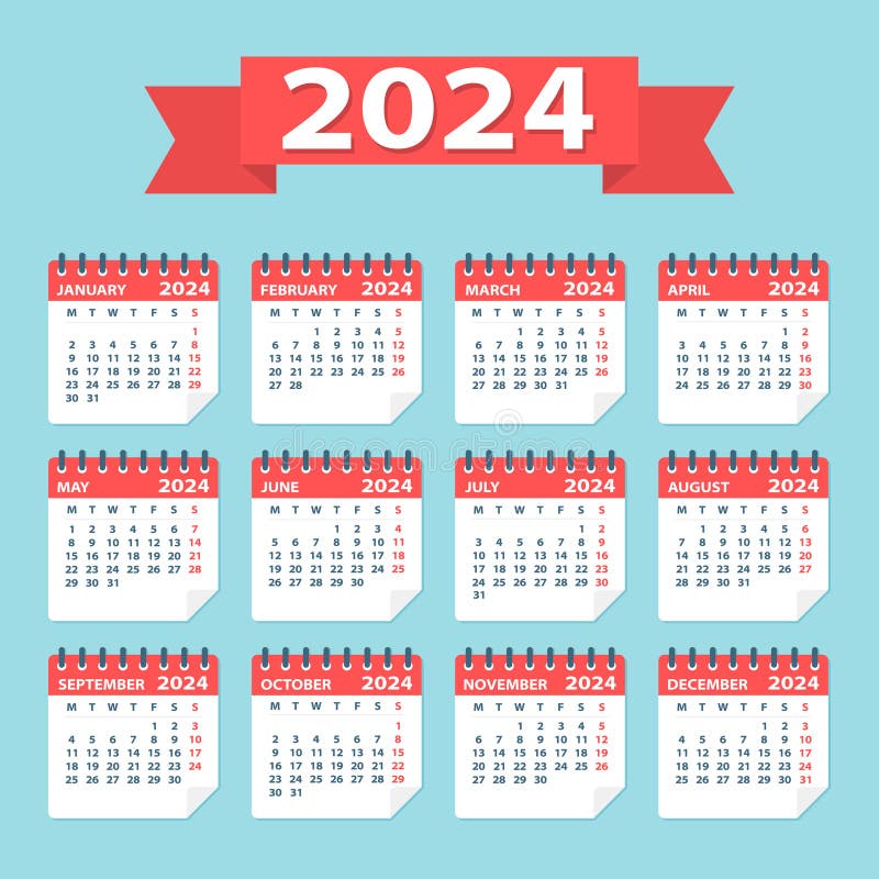 2024 Calendar Leaves Flat Set - Vector Illustration Stock Vector ...