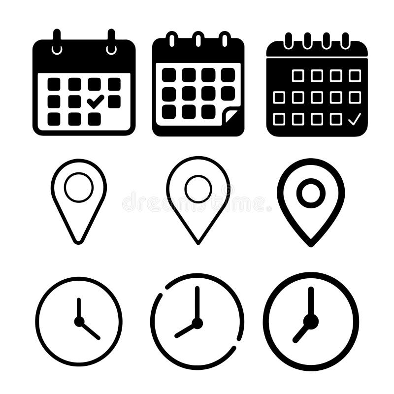 Calendar,Location and Time Line Icon Set. Stock Illustration ...