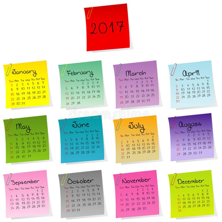 2017 Calendar Made of Colored Sheets of Paper Stock Vector ...