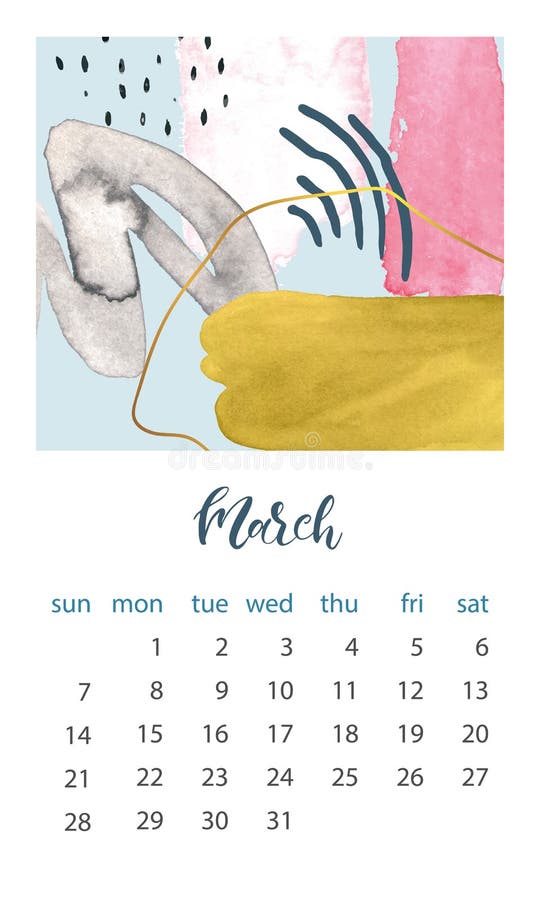 Calendar 2021 March. Abstract Modern Design. Editable Template. Wall ...