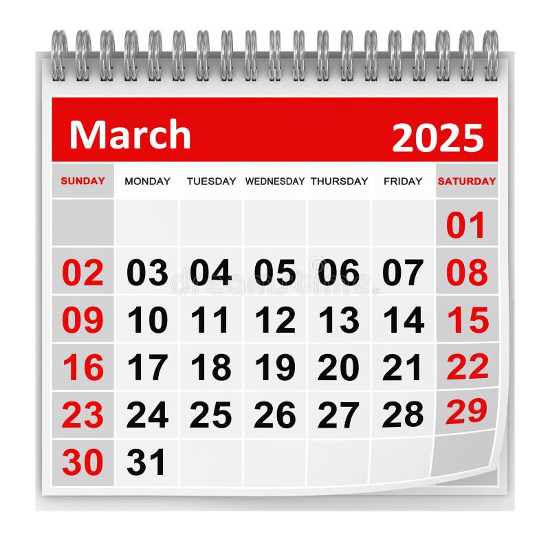 Calendar - March 2025 stock illustration. Illustration of spiral ...