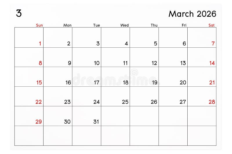 Calendar March 2026 Page Isolated White Background Save Clipping Path ...