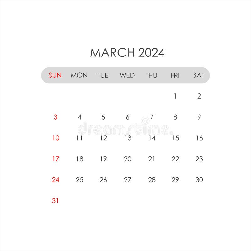 Calendar for March 2024. the Week Starts on Sunday. Stock Vector ...