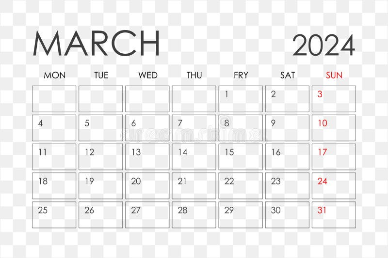 Calendar for March 2024. the Week Starts on Sunday Stock Vector ...