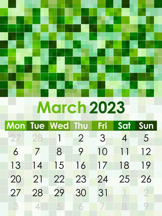 Calendar for March 2022, Blue Circle Design. English Language, Week ...