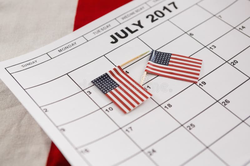 Calendar Marked with American Flags As Reminder Stock Image - Image of ...