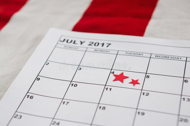 Calendar Marked with Star Shape Decoration Stock Image - Image of flag ...