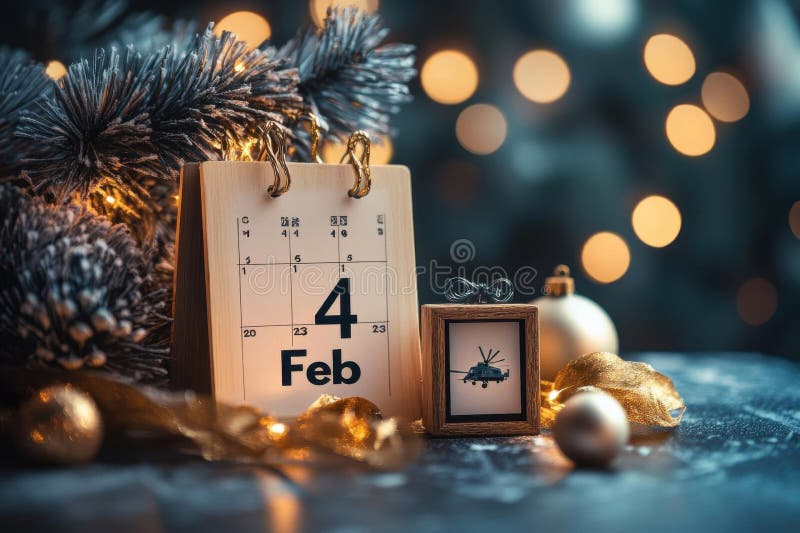 Calendar Marks the Date February, with Decorative Ornaments and a ...