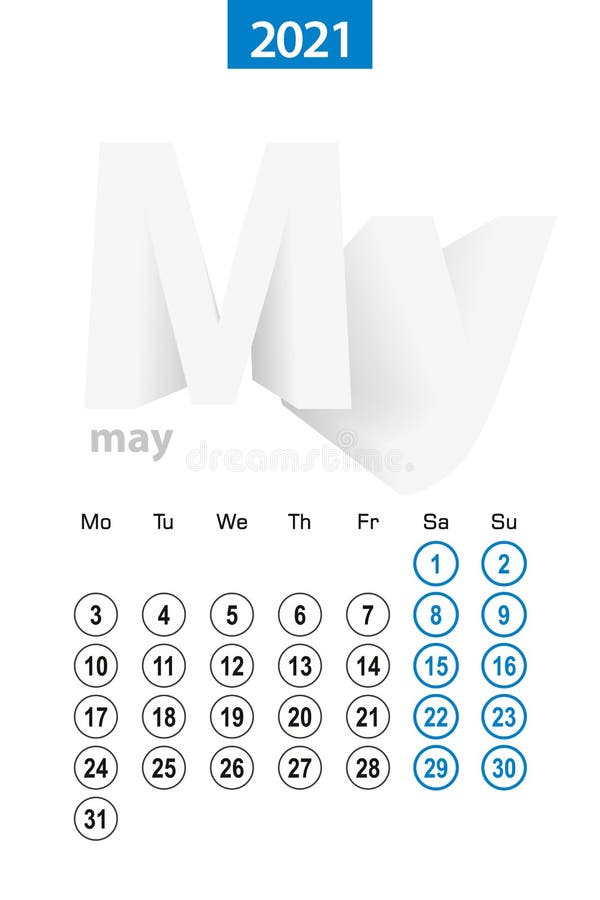 Calendar for May 2021, Blue Circle Design. English Language, Week ...