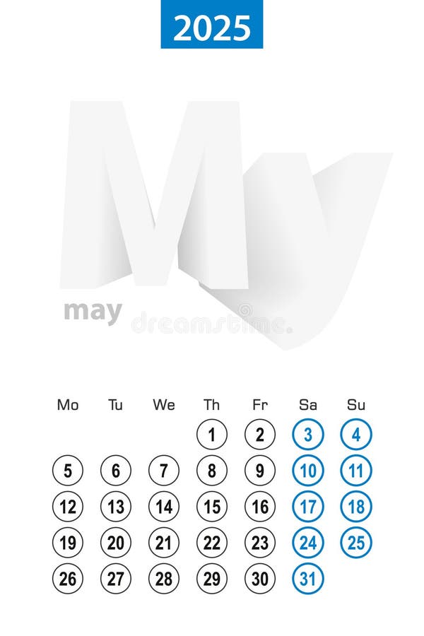 Calendar for May 2025, Blue Circle Design. English Language, Week ...