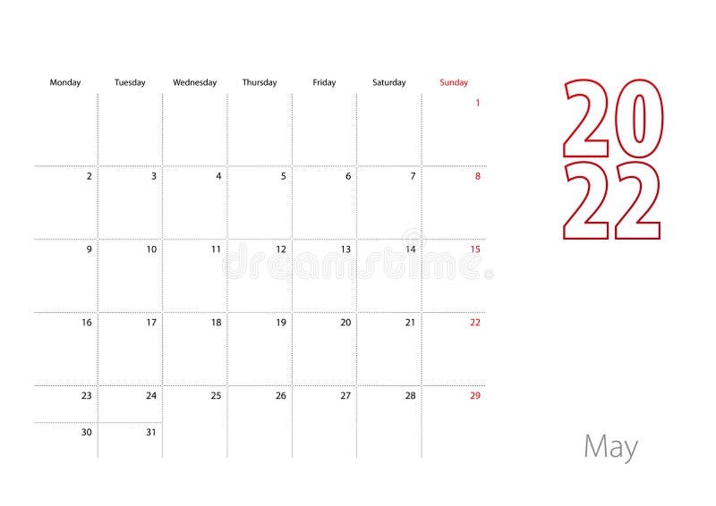 Calendar for May 2022 in Modern Design, Planner Template Stock Vector ...