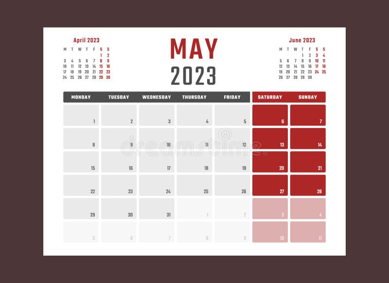 Calendar for May 2023 Starts Monday, Vector Calendar Design May 2023 ...