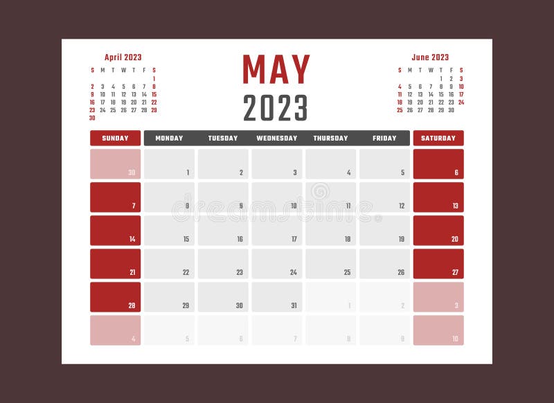 Calendar for May 2023 Starts Sunday, Vector Calendar Design May 2023 ...