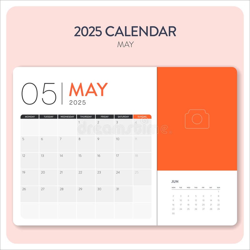 Calendar May 2025 Template Vector. Desk, Wall Calendar for Print ...