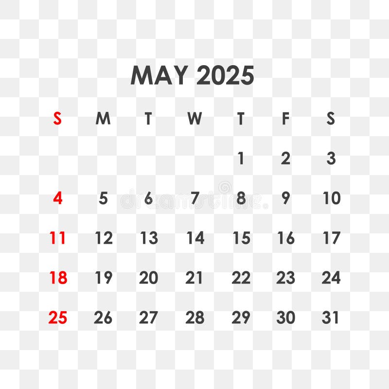Calendar for May 2025. the Week Starts on Sunday Stock Illustration ...