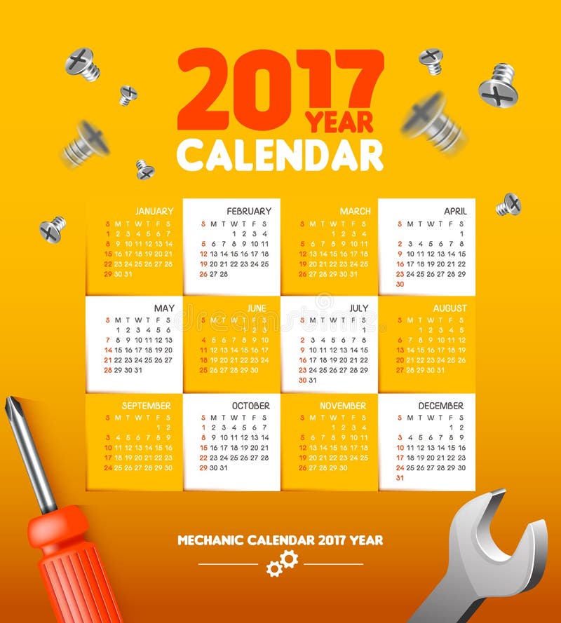 Calendar for Mechanic or Engineer Master Repairs Simple Vector Template ...