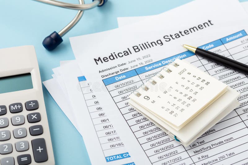 Calendar on Medical Billing Statement with Pen Stock Photo - Image of ...