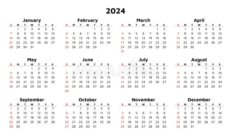 Calendar 2024. Modern Vector Illustration. Plan Your Year. Horizontal ...