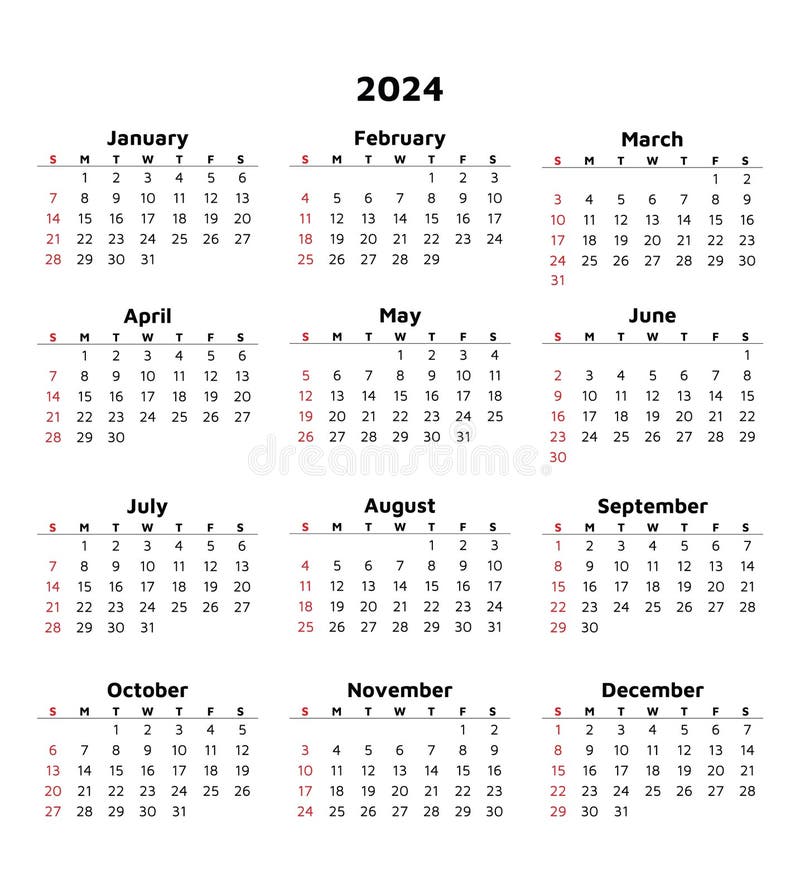 Calendar 2024. Modern Vector Illustration. Plan Your Year. Vertical ...