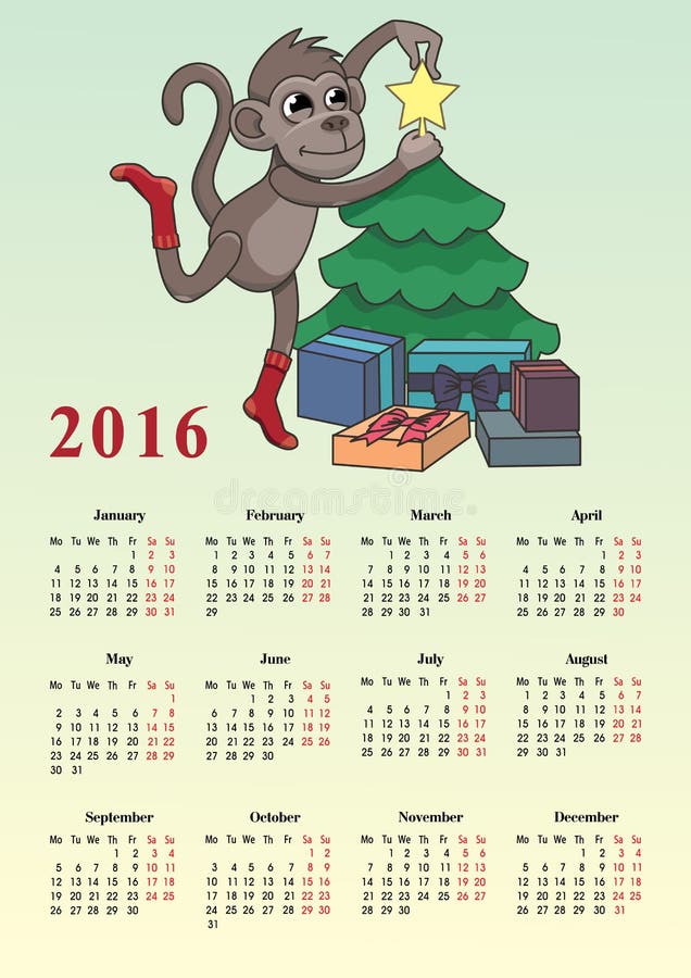 Monkey calendar stock vector. Illustration of playful - 57271959